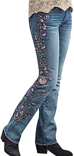 Women Retro Jeans High Waisted with Pocket Slim Fit Boot Cut Jeans for ...