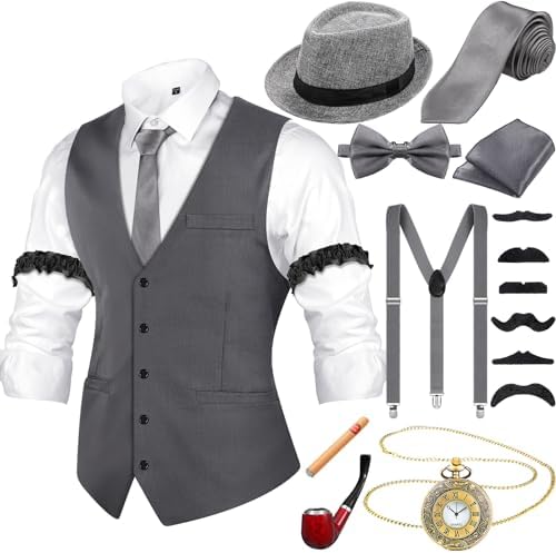 Neer 1920s Mens Costume Accessories Outfit with Gangster Vest Fedora H ...