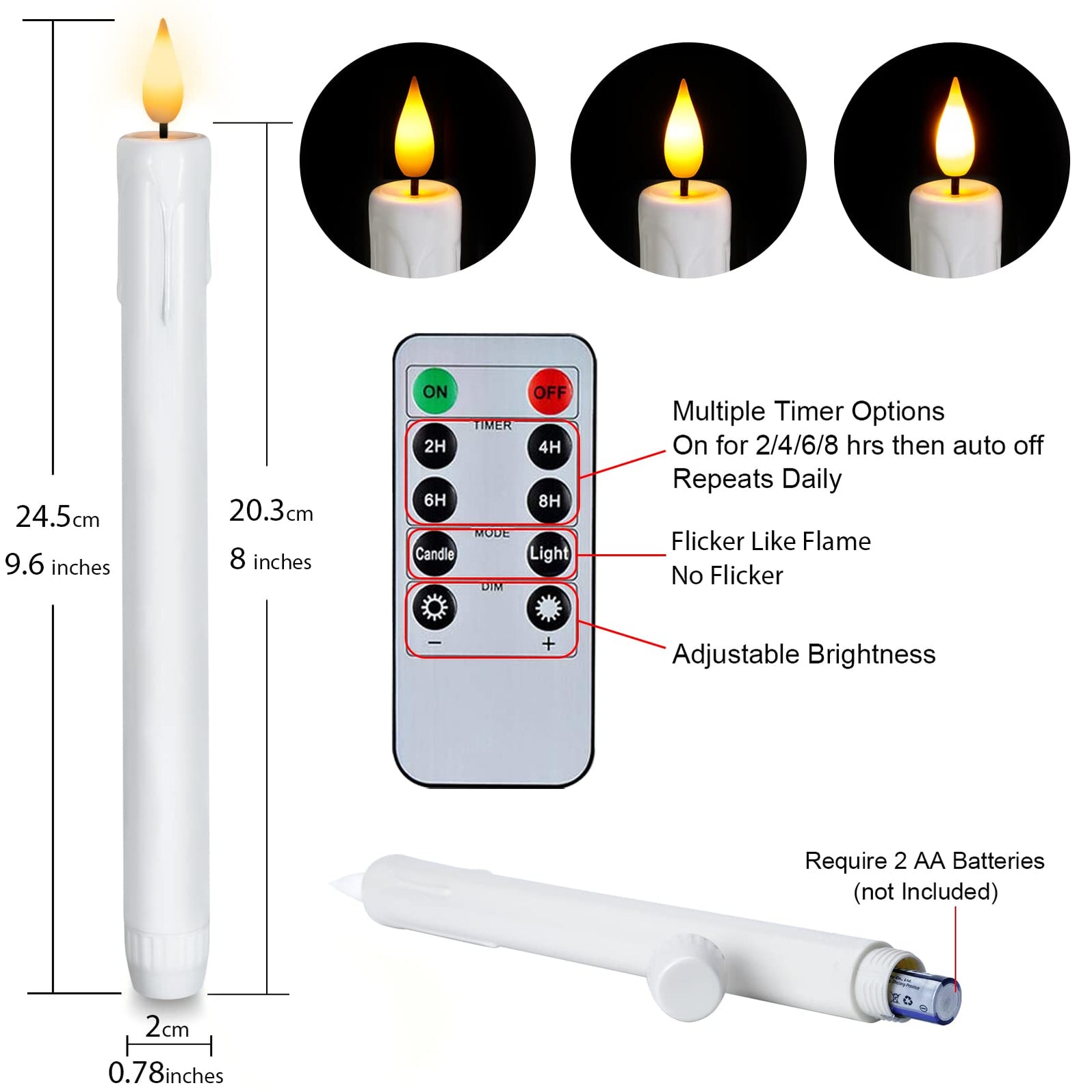 Homemory 24 Pcs Plastic Flameless Taper Candles with Remote Timer Dimm ...