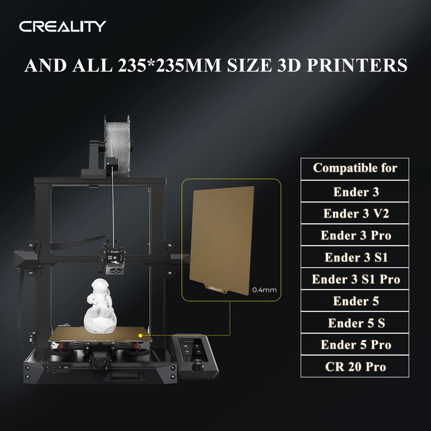 Creality Official PEI Plate with Adhesive for Creality Ender 3/Ender 3 ...