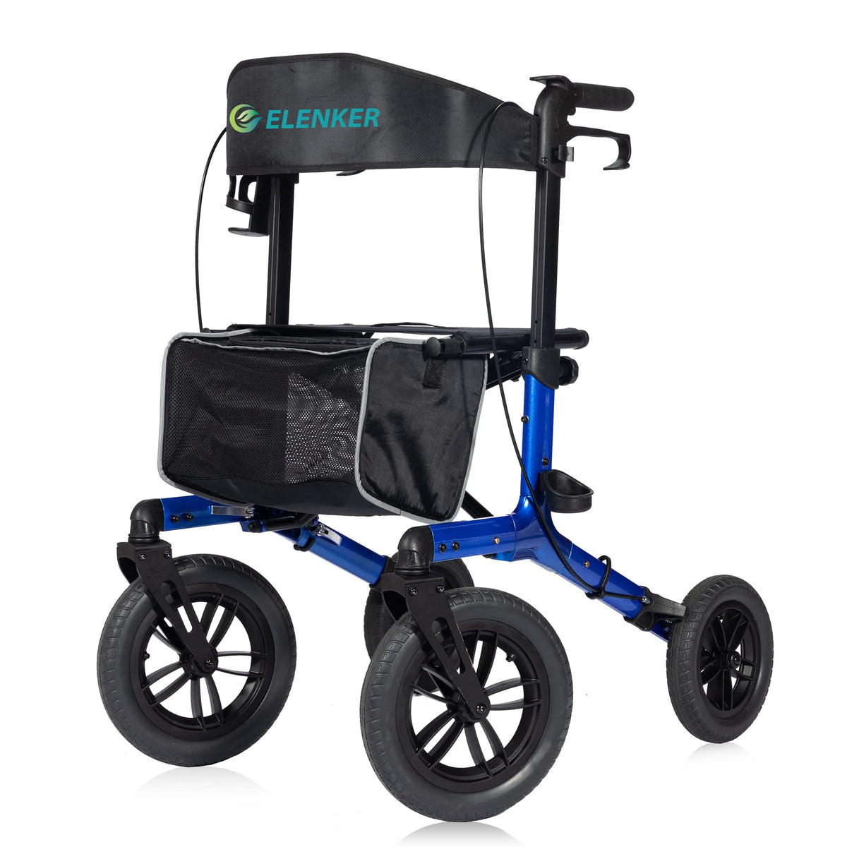 ELENKER All-Terrain Rollator Walker with Non-Pneumatic Tire 12” Front ...