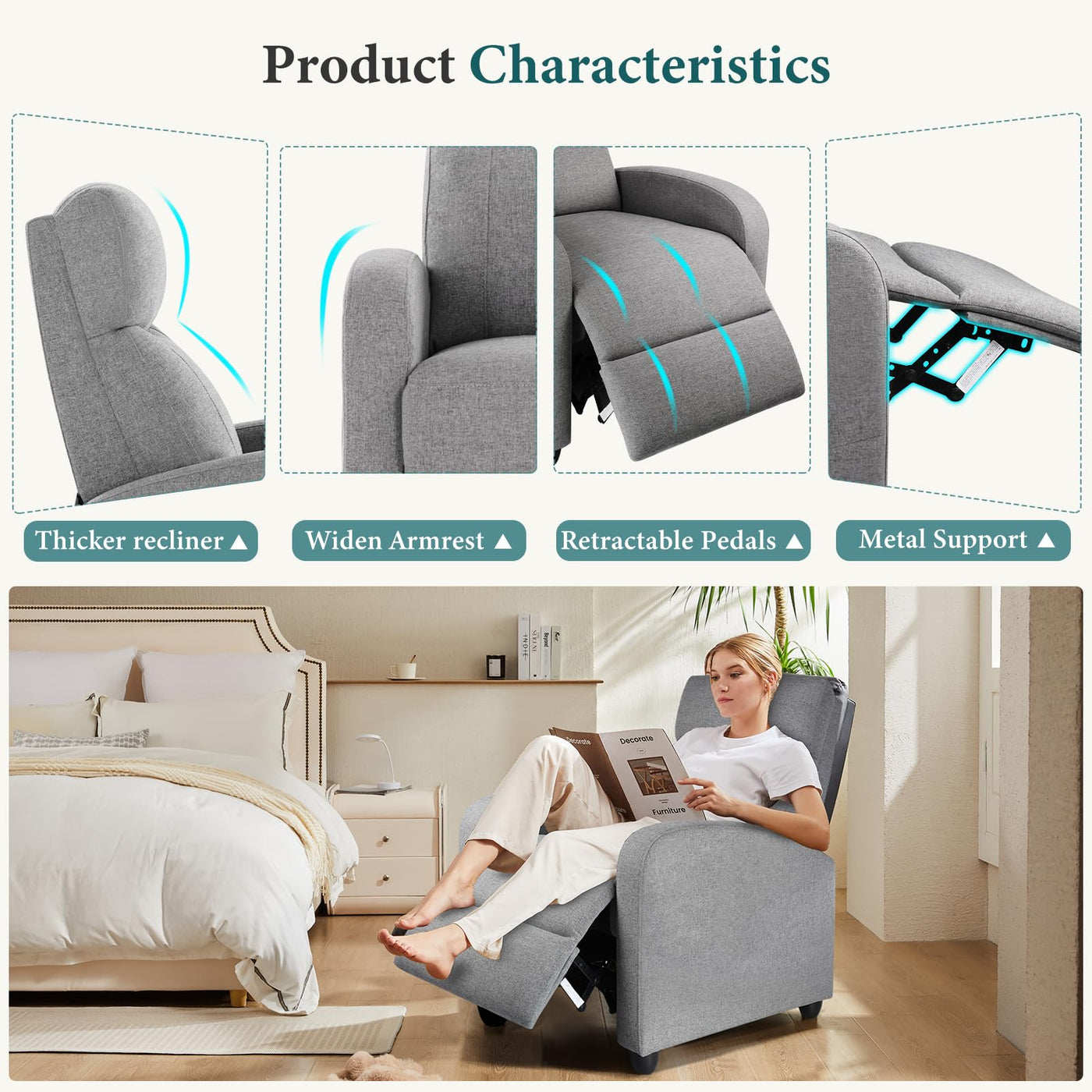 SMUG Recliner Chair for Living Room, Leather Recliners, Home Theater S ...