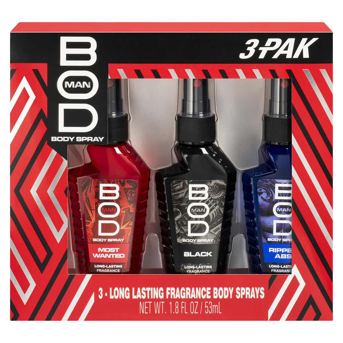 BOD man Body Spray Gift Set, Black, Really Ripped Abs, Most Wanted, 3 ...