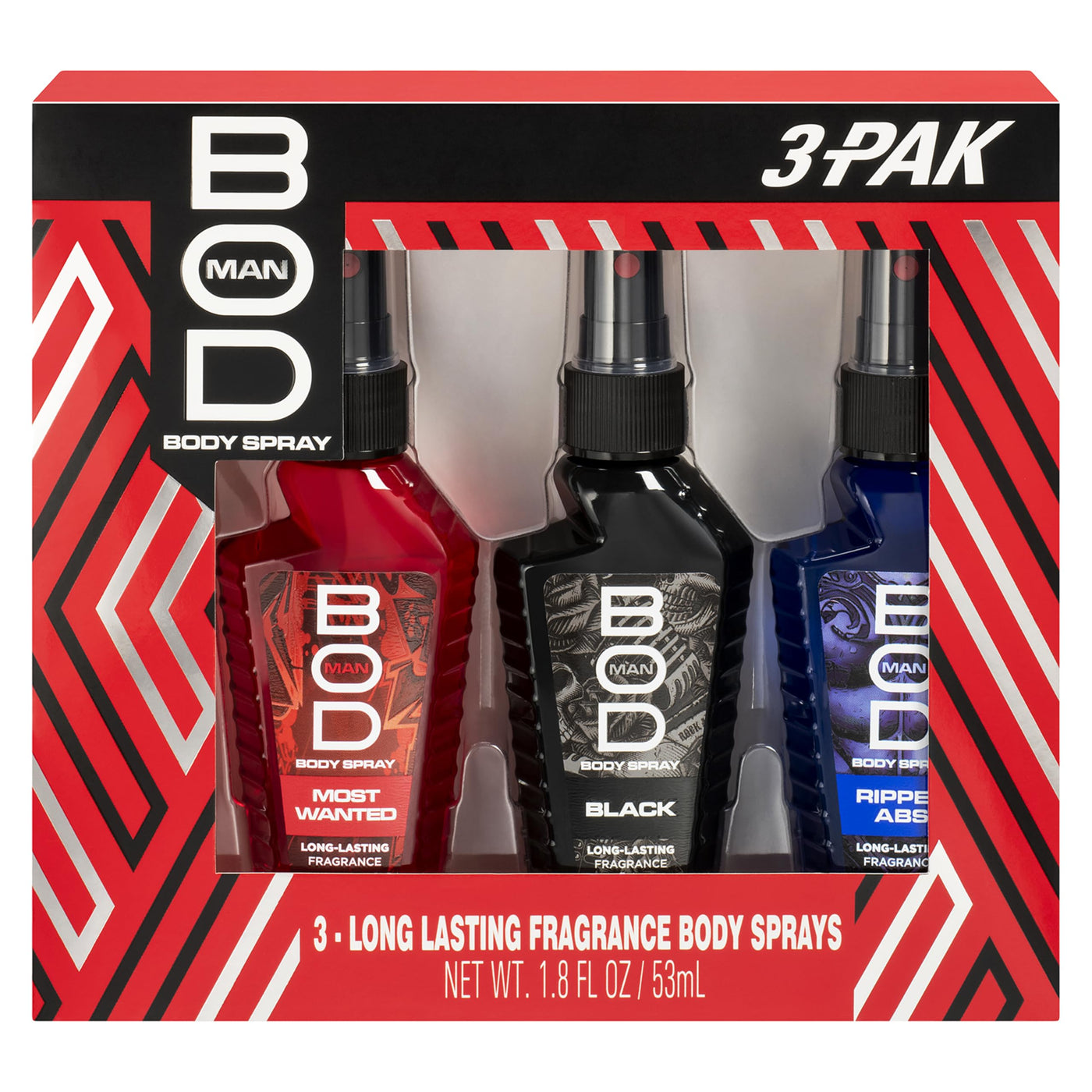 BOD man Body Spray Gift Set, Black, Really Ripped Abs, Most Wanted, 3 ...