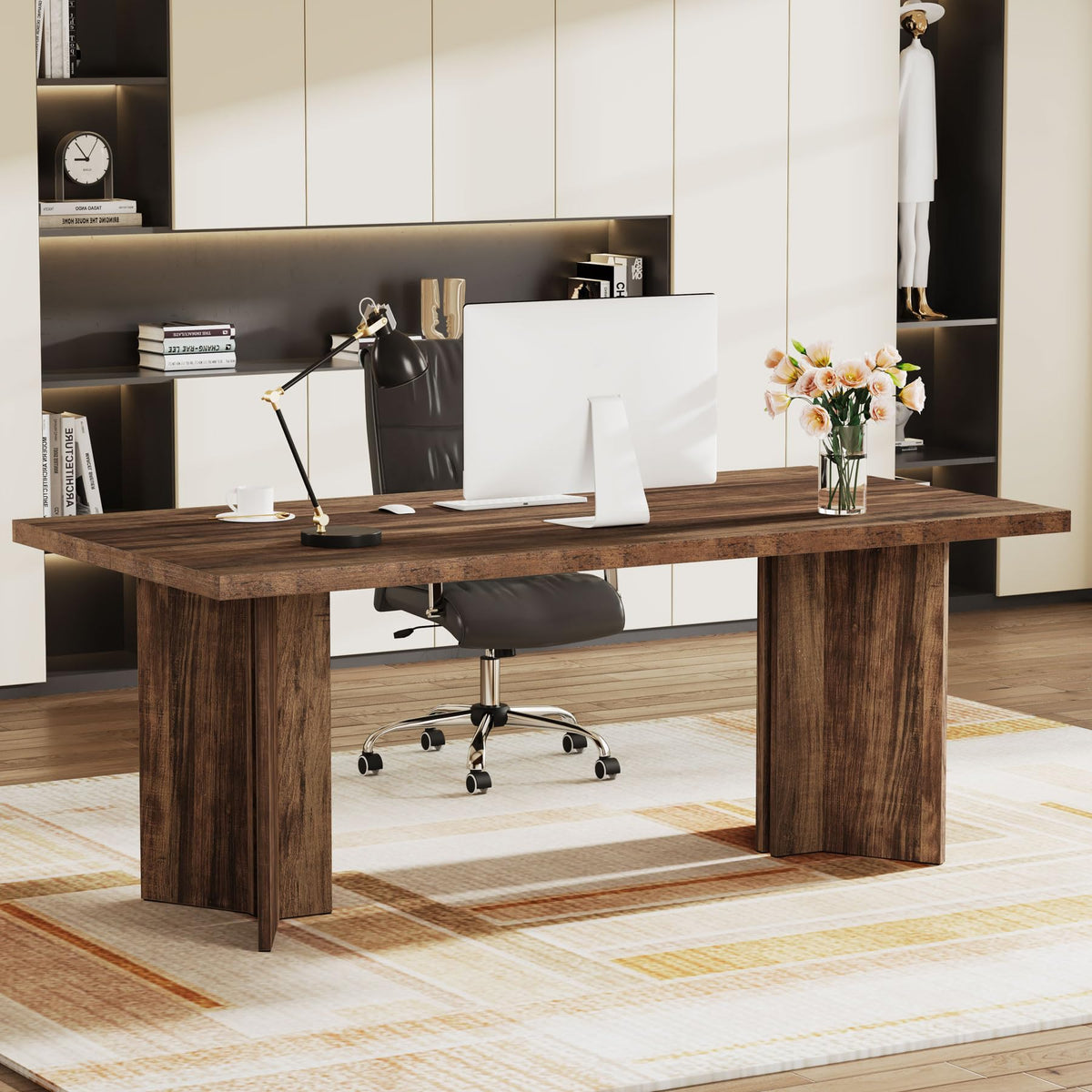 Tribesigns 63-inch Executive Desk, Vintage Office Computer Desk with L ...