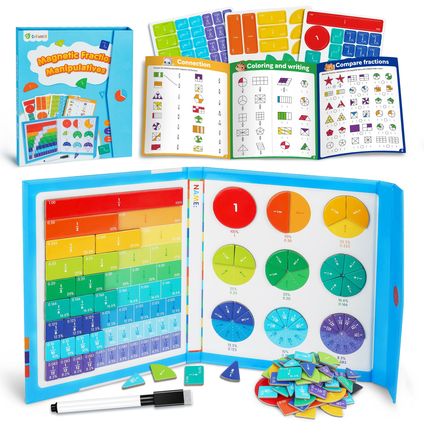 D-FantiX Magnetic Fraction Educational Puzzle, Magnetic Fraction Tiles ...