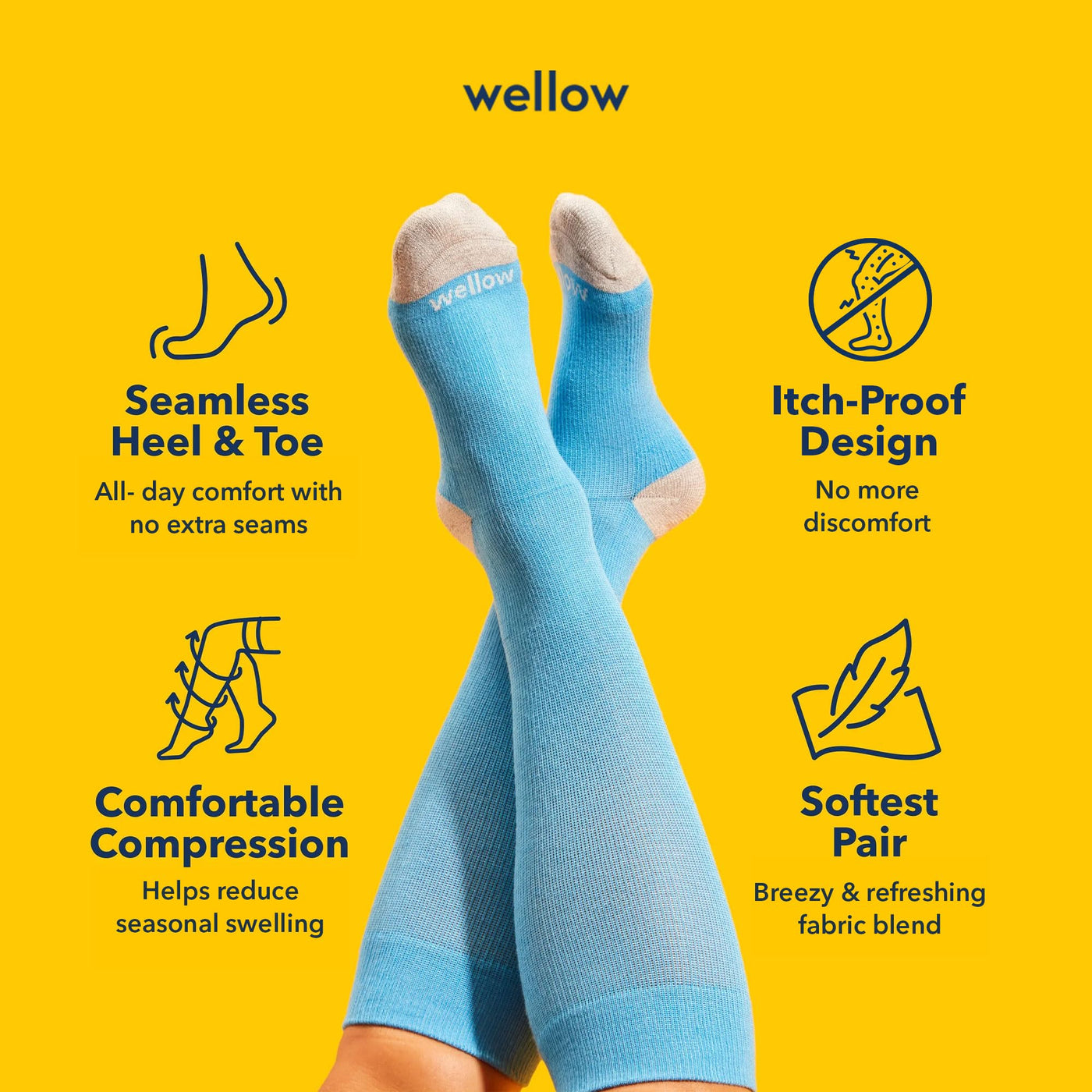 Wellow Knee High Compression Socks for Men & Women | 18-25 mmHg Made w ...