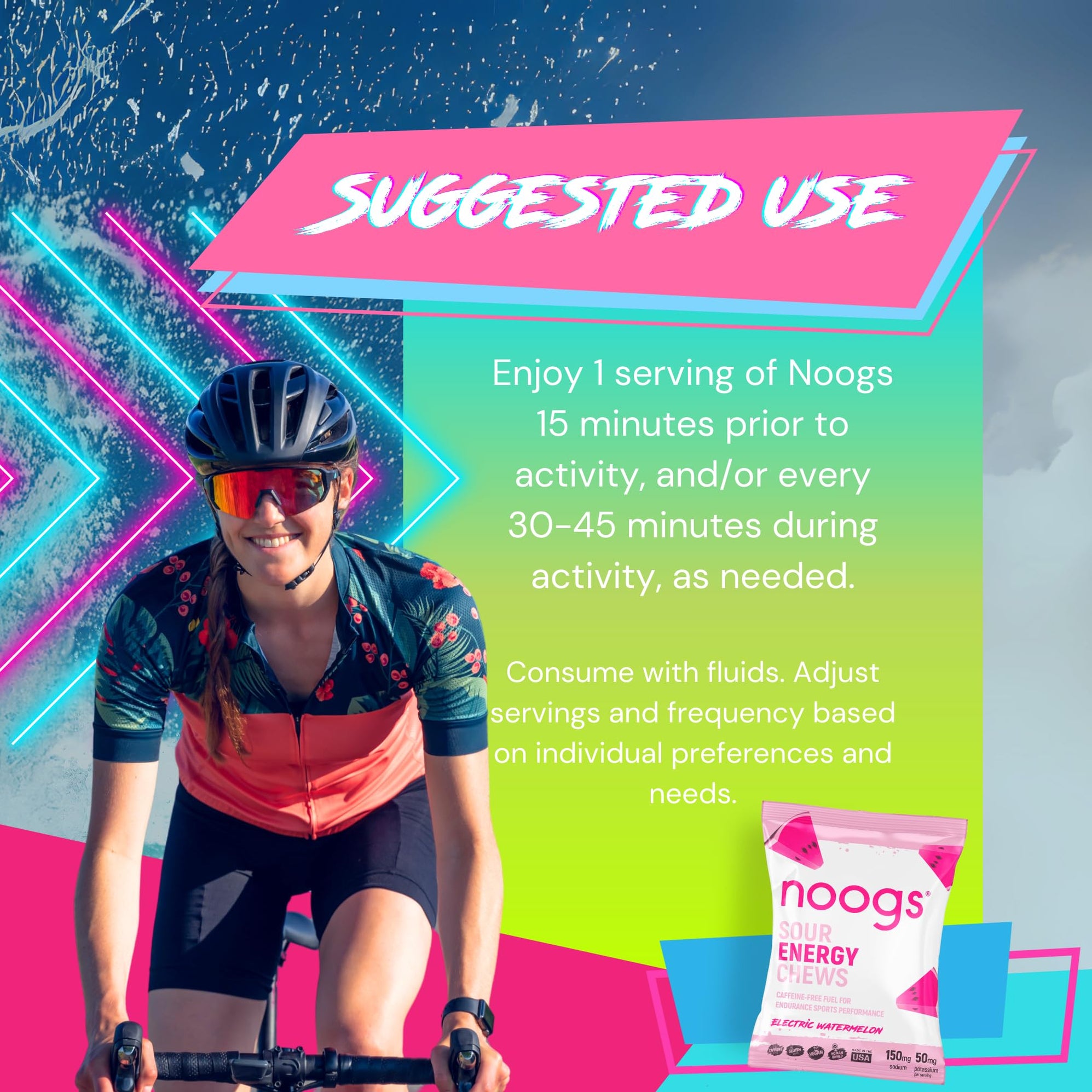 Noogs Sour Energy Chews, Electric Watermelon, Electrolyte Energy Gummi ...