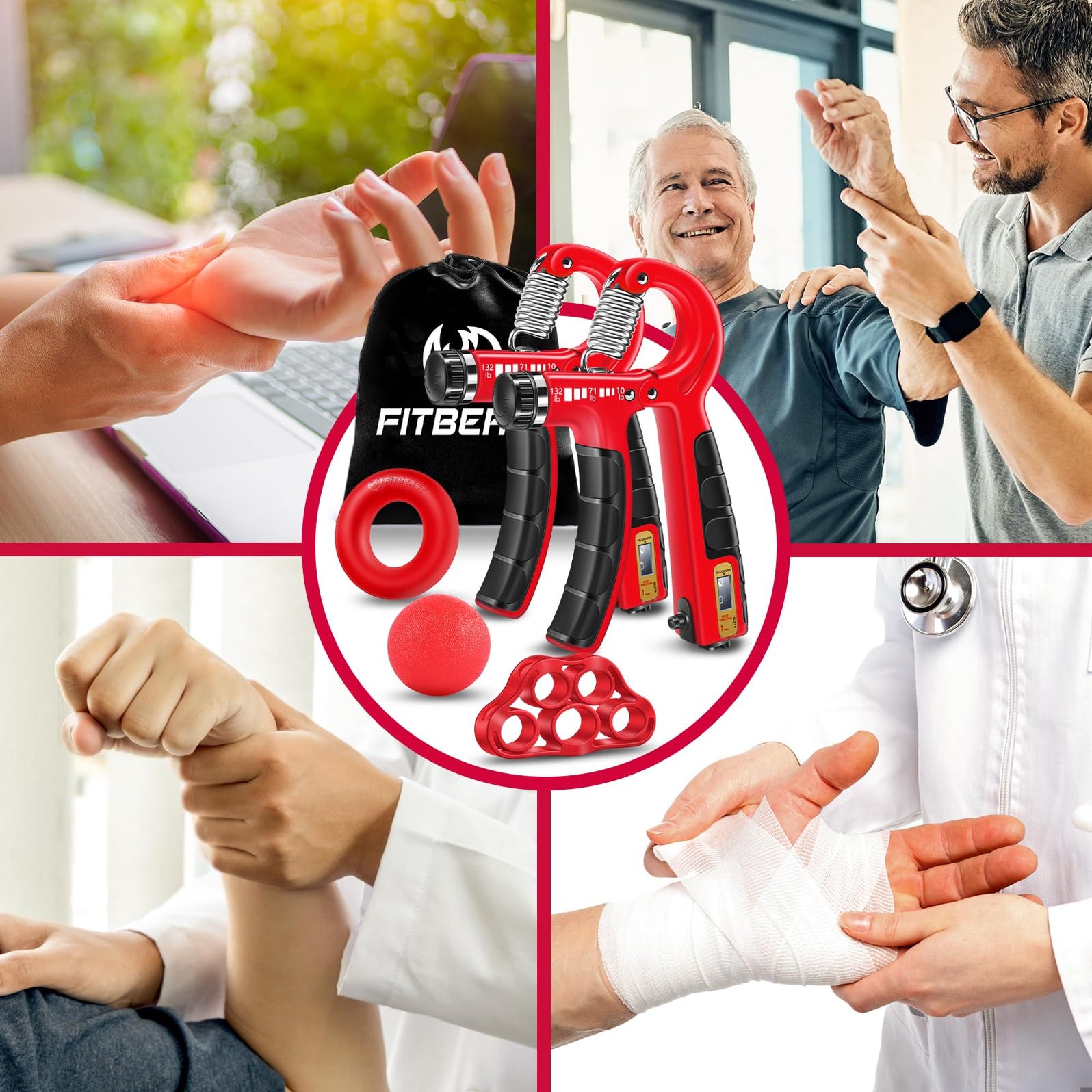 FitBeast Hand Grip Strengthener Workout Kit (5 Pack), 2 Forearm Grip A ...