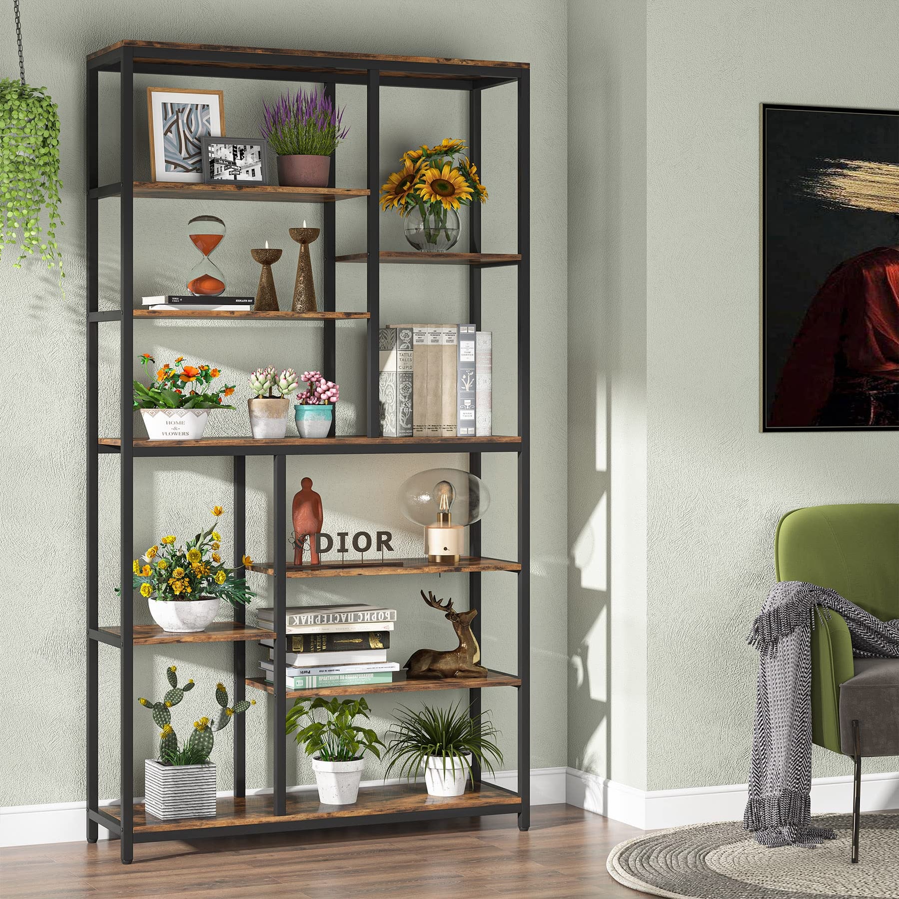 Tribesigns 79 inches Tall Bookshelf Bookcase, 8-Tier Staggered Bookcas ...